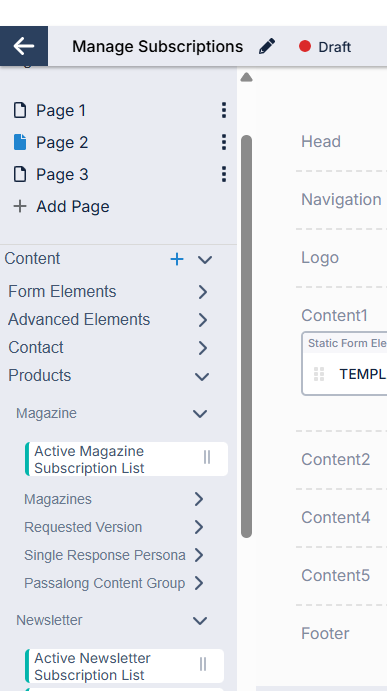 Form Builder - Active Subscription List Elements